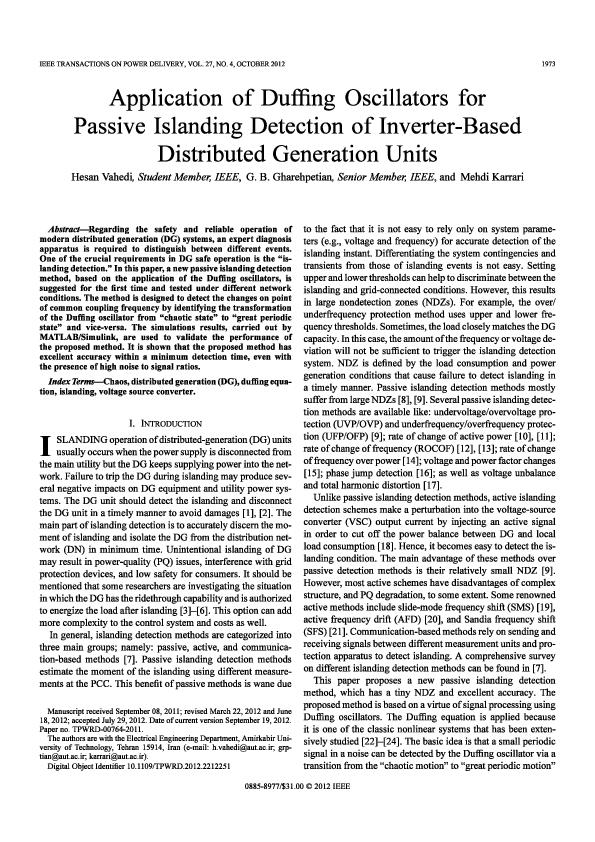 (PDF) Application of Duffing Oscillators for Passive Islanding Detection of Inverter-Based ...