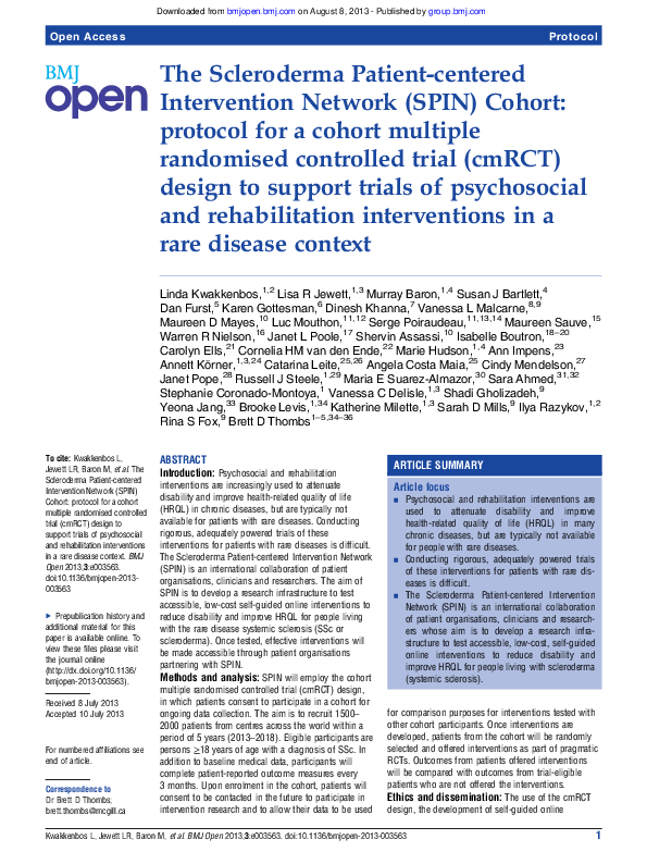 (PDF) The Scleroderma Patient-centered Intervention Network (SPIN) Cohort: Protocol for a cohort ...