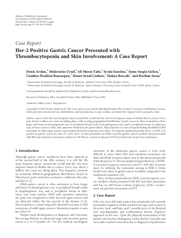 (PDF) Her-2 Positive Gastric Cancer Presented with Thrombocytopenia and ...