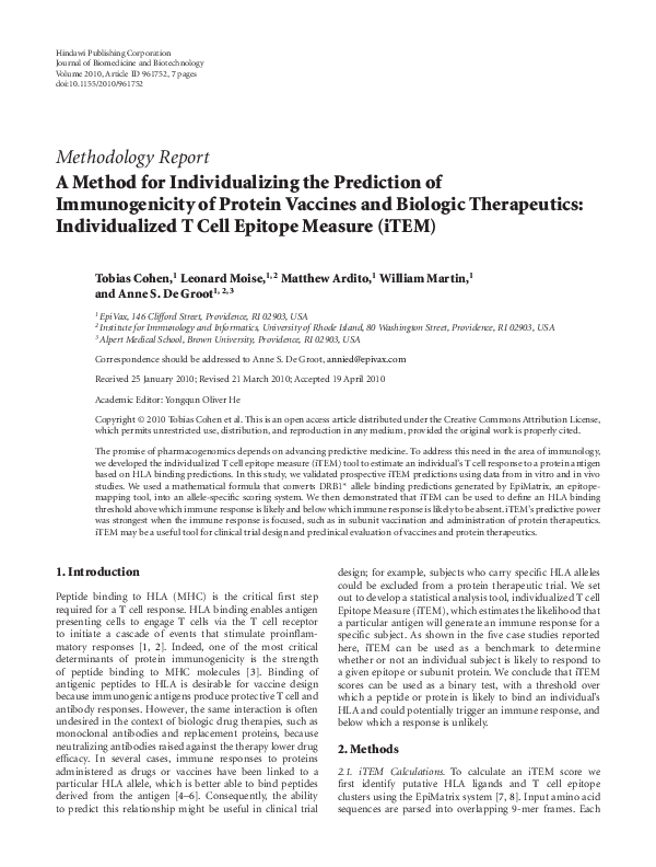 (PDF) A Method for Individualizing the Prediction of Immunogenicity of ...