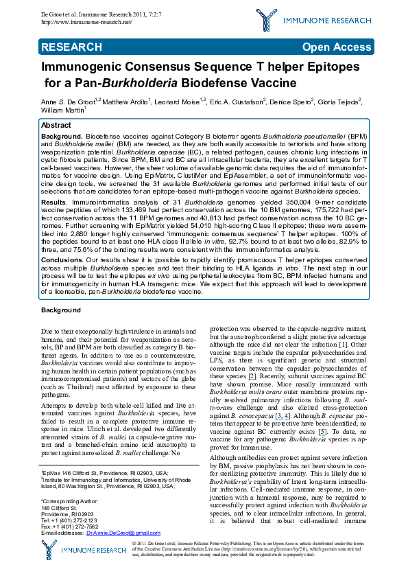 (PDF) Immunogenic Consensus Sequence T helper Epitopes for a Pan ...