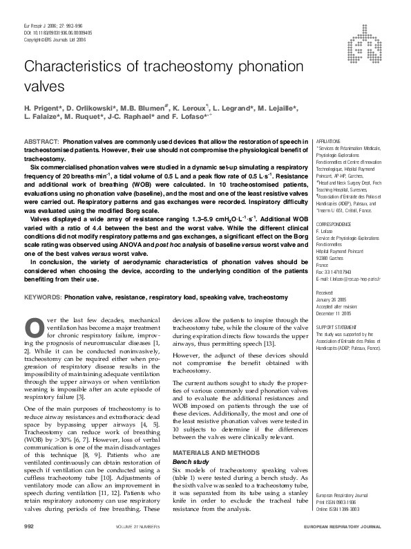 (PDF) Characteristics of tracheostomy phonation valves