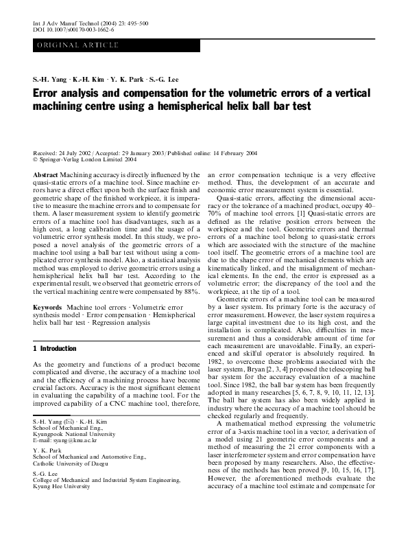 Error analysis and compensation for the volumetric errors of a vertical ...