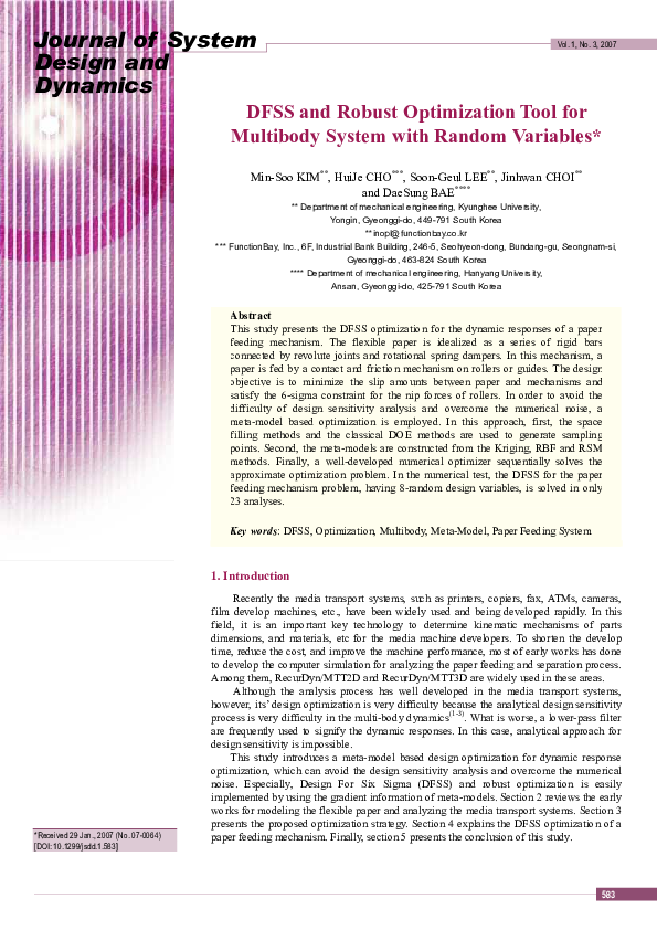(PDF) DFSS and Robust Optimization Tool for Multibody System with Random Variables