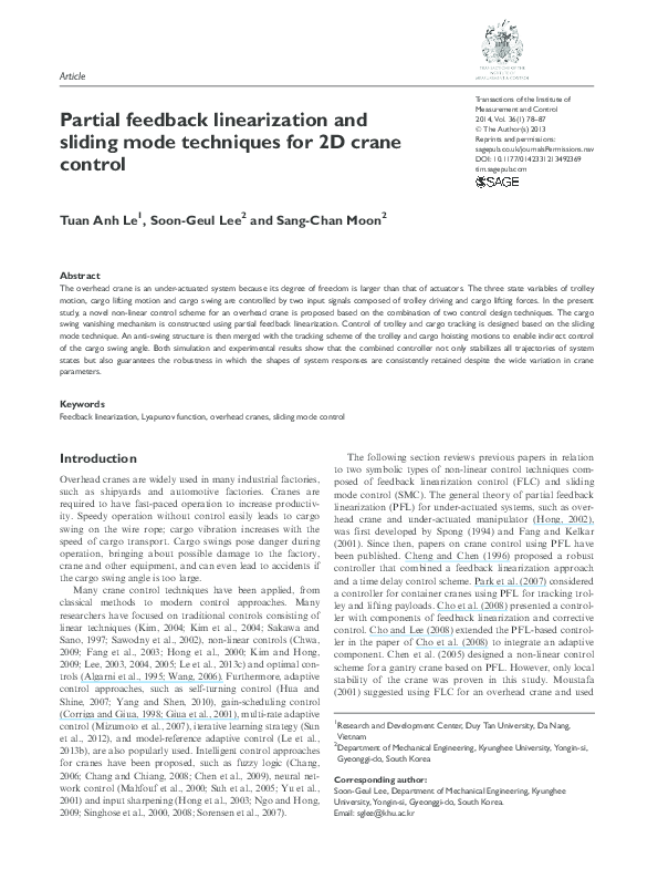 Pdf Partial Feedback Linearization And Sliding Mode Techniques For 2d Crane Control