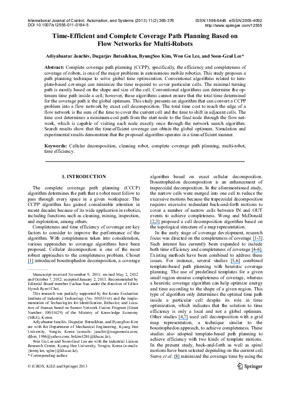 Pdf Time Efficient And Complete Coverage Path Planning Based On Flow
