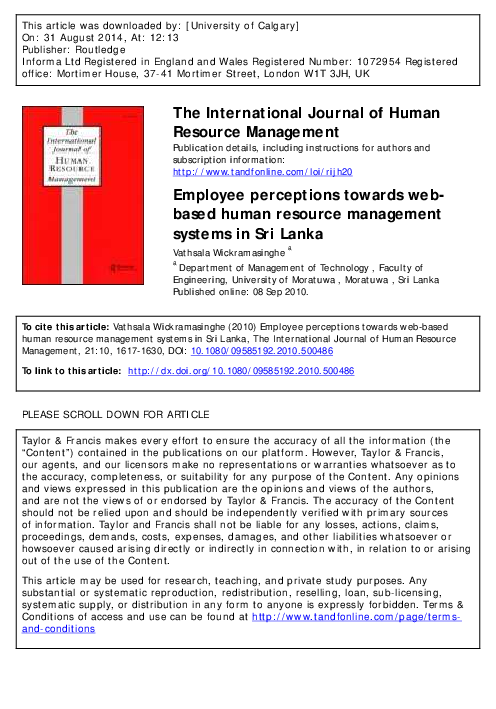 (PDF) The International Journal of Human Resource Management Employee perceptions towards web ...