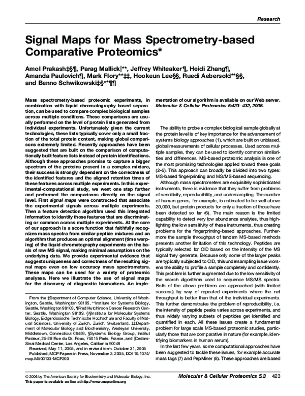 (PDF) Signal Maps for Mass Spectrometry-based Comparative Proteomics