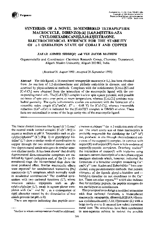 (PDF) Synthesis of anovel 16-membered tetrapeptide macrocycle, dibenzo ...