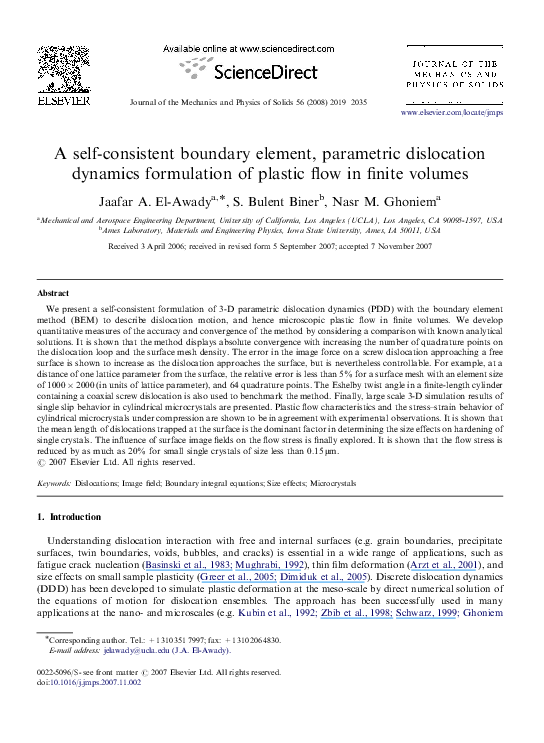 (PDF) A self-consistent boundary element, parametric dislocation dynamics formulation of plastic ...