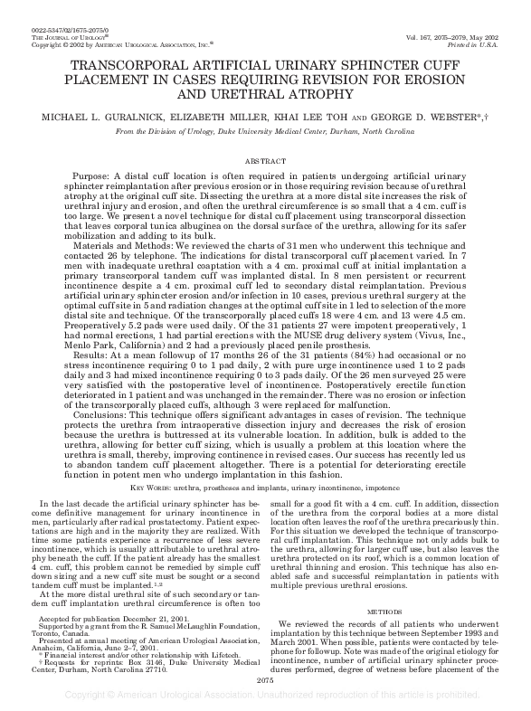 (PDF) Transcorporal artificial urinary sphincter cuff placement is ...
