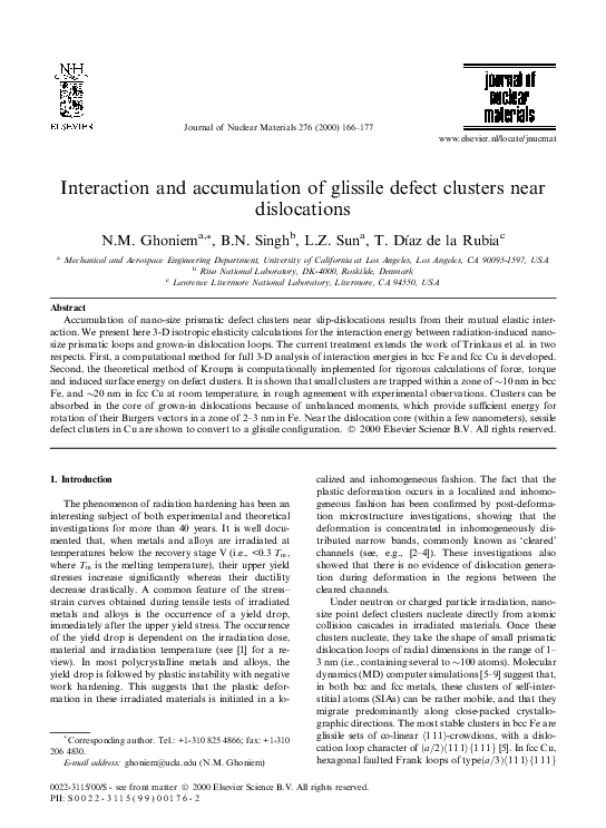 (PDF) Interaction and accumulation of glissile defect clusters near ...