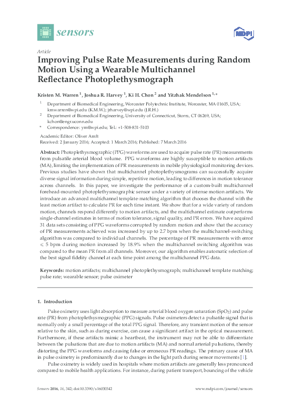 (PDF) Improving Pulse Rate Measurements during Random Motion Using a ...