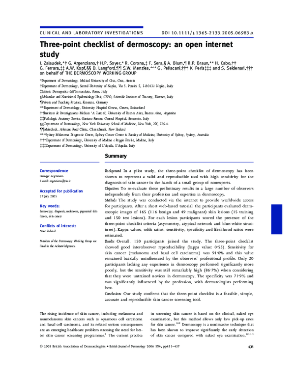 (PDF) Three-point checklist of dermoscopy: an open internet study