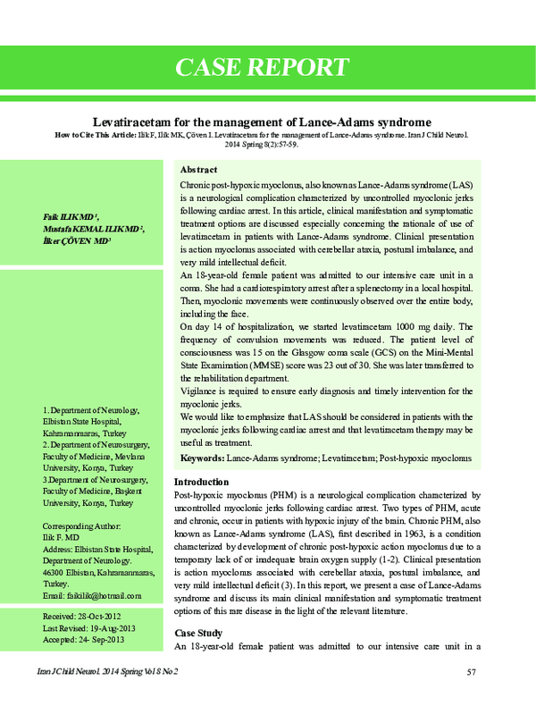 (PDF) Levatiracetam for the management of Lance-Adams syndrome