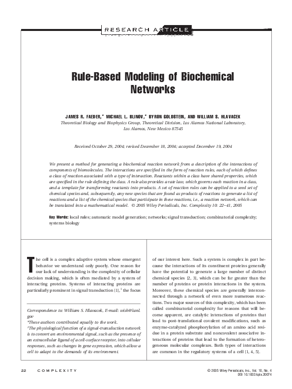 (PDF) Rule-based modeling of biochemical networks