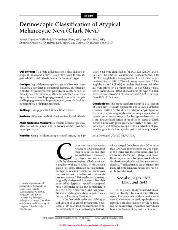 (PDF) Dermoscopic Classification of Atypical Melanocytic Nevi (Clark Nevi)