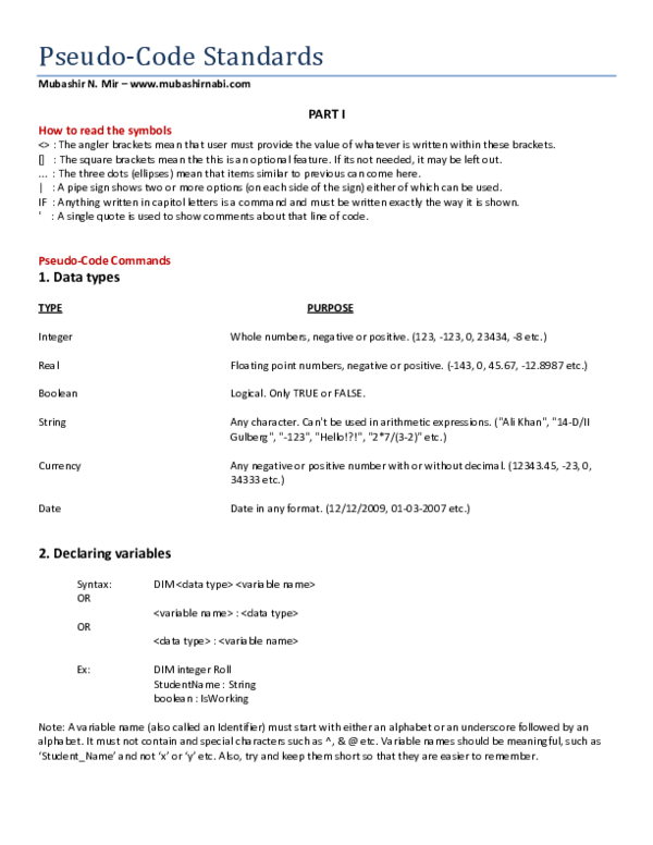 (PDF) Pseudo-Code Standards