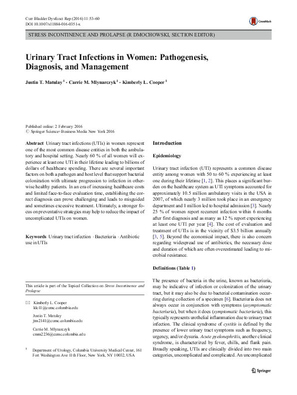 (PDF) Urinary Tract Infections in Women: Pathogenesis, Diagnosis, and ...