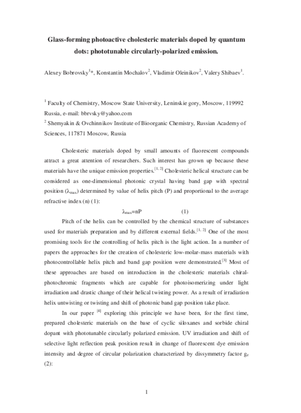 (PDF) Glass-forming photoactive cholesteric materials doped by quantum ...