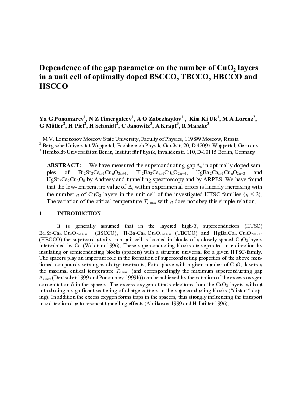 (PDF) Dependence of the gap parameter on the number of CuO2 layers in a ...