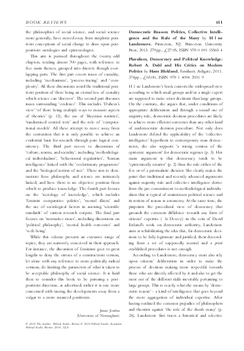 (PDF) Review of H. Landemore, "Democratic Reason: Politics, Collective ...
