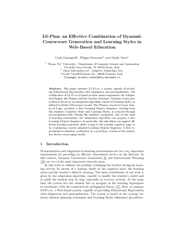 Pdf Dynamic User Modeling And Adaptation Based On Learning Styles For