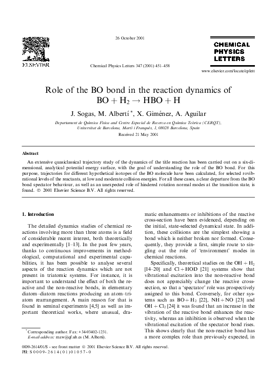 (PDF) Role of the BO bond in the reaction dynamics of BO+H 2→HBO+H