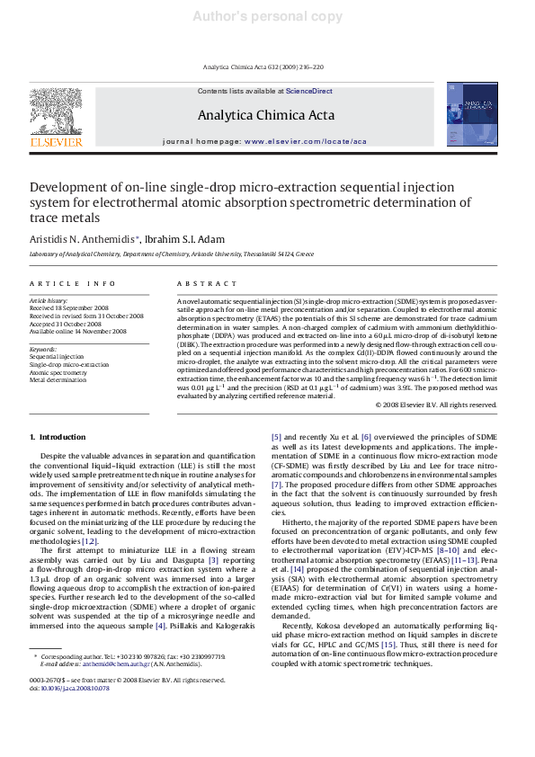 Pdf Development Of On Line Single Drop Micro Extraction Sequential