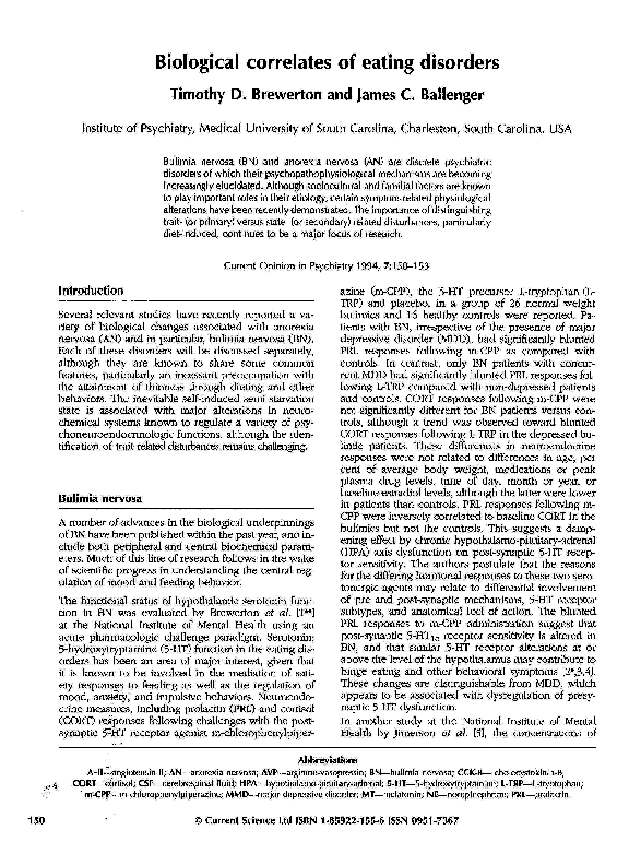(PDF) Biological correlates of eating disorders