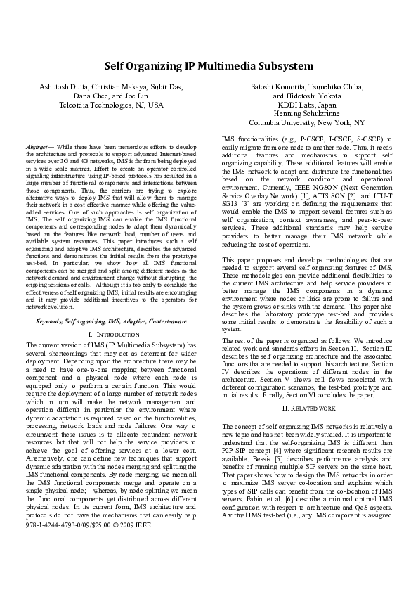 (PDF) Self organizing IP Multimedia Subsystem