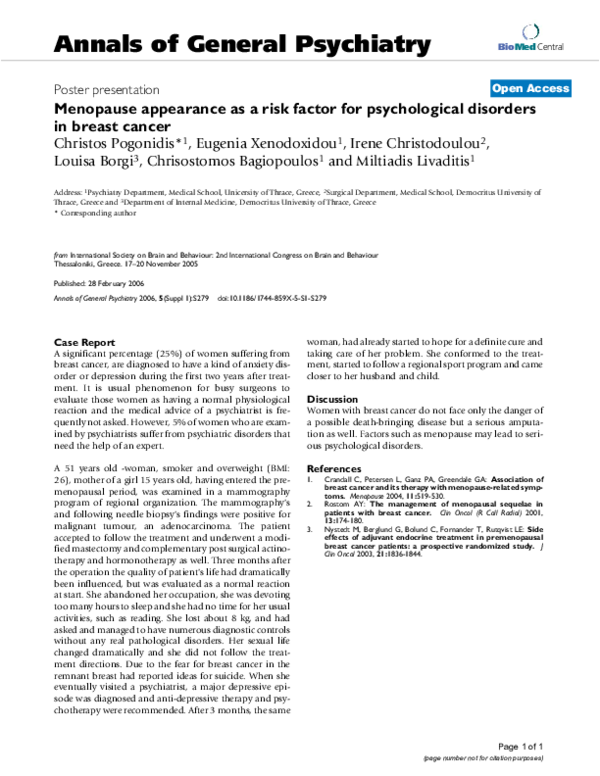 (PDF) Menopause appearance as a risk factor for psychological disorders ...
