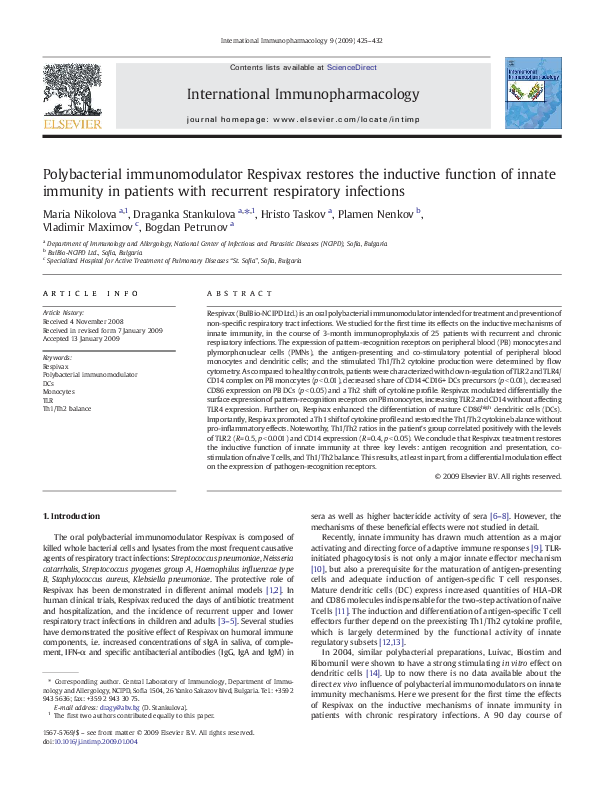 (PDF) Polybacterial immunomodulator Respivax restores the inductive ...