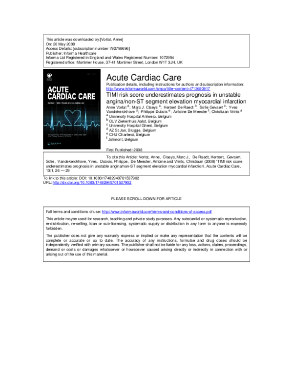 (PDF) TIMI risk score underestimates prognosis in unstable angina/non ...