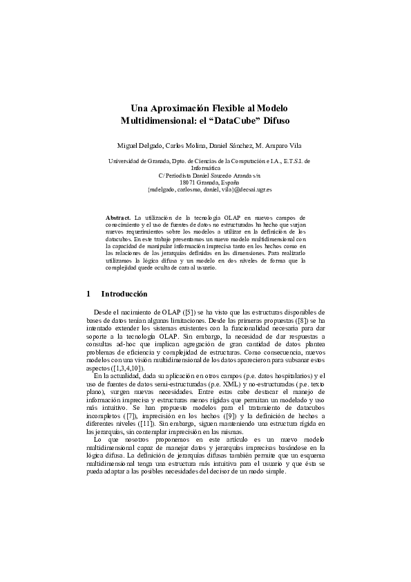 (PDF) Una Aproximación Flexible al Modelo Multidimensional: el “DataCube” Difuso | Amparo Vila ...