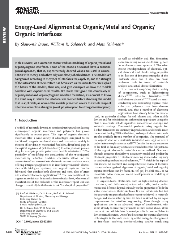 (PDF) Energy-Level Alignment at Organic/Metal and Organic/Organic ...
