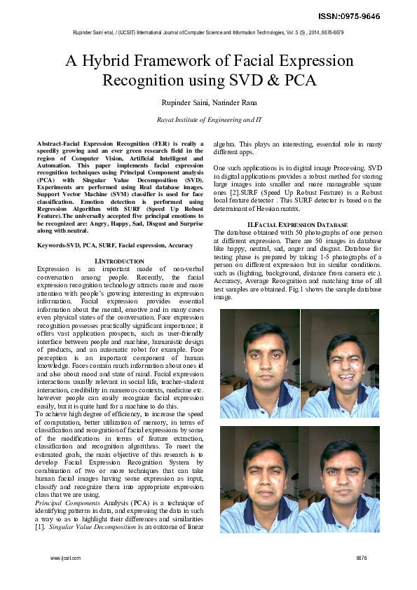 Pdf A Hybrid Framework Of Facial Expression Recognition Using Svd