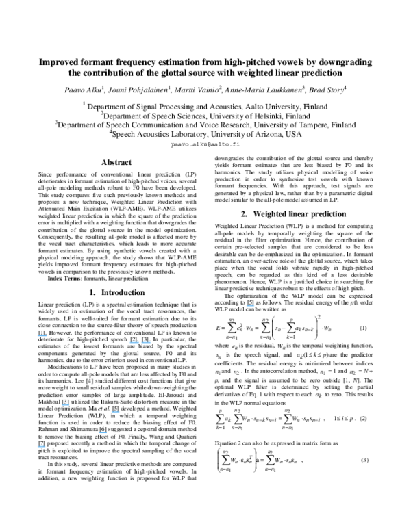 (PDF) Improved formant frequency estimation from high-pitched vowels by downgrading the ...