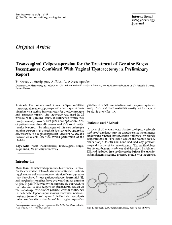 (PDF) Transvaginal colposuspension for the treatment of genuine stress ...