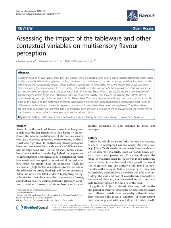 (PDF) Assessing the impact of the tableware and other contextual variables on multisensory ...