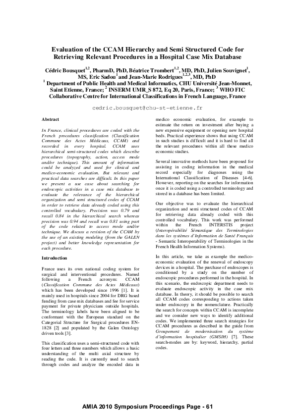 (PDF) Evaluation of the CCAM Hierarchy and Semi Structured Code for ...