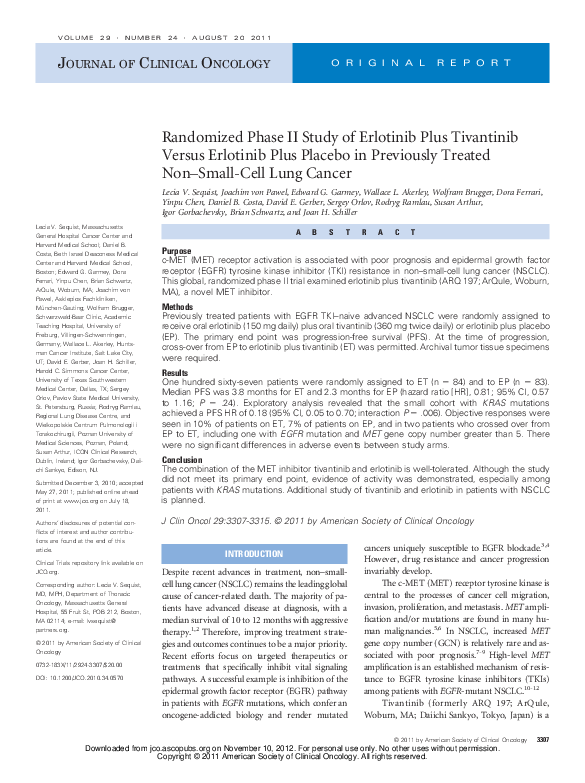 (PDF) Randomized Phase II Study of Erlotinib Plus Tivantinib Versus Erlotinib Plus Placebo in ...