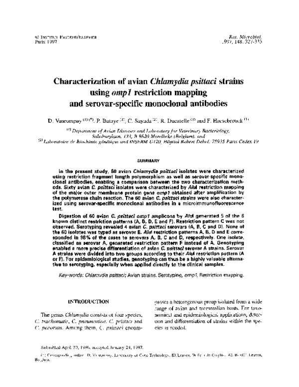 (PDF) Characterization of avian Chlamydia psittaci strains using omp1 ...
