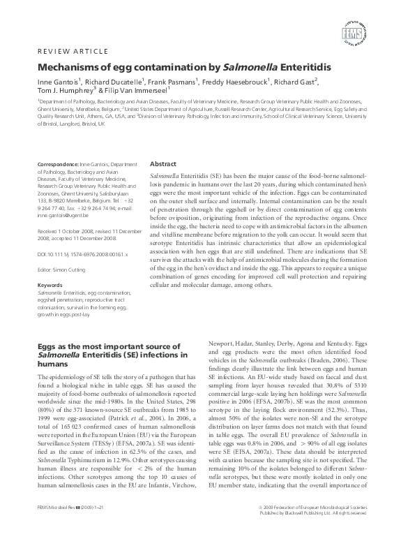 (PDF) Mechanisms of egg contamination by Salmonella Enteritidis