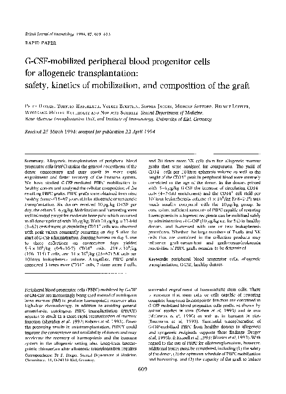 (PDF) G-CSF-mobilized peripheral blood progenitor cells for allogeneic ...