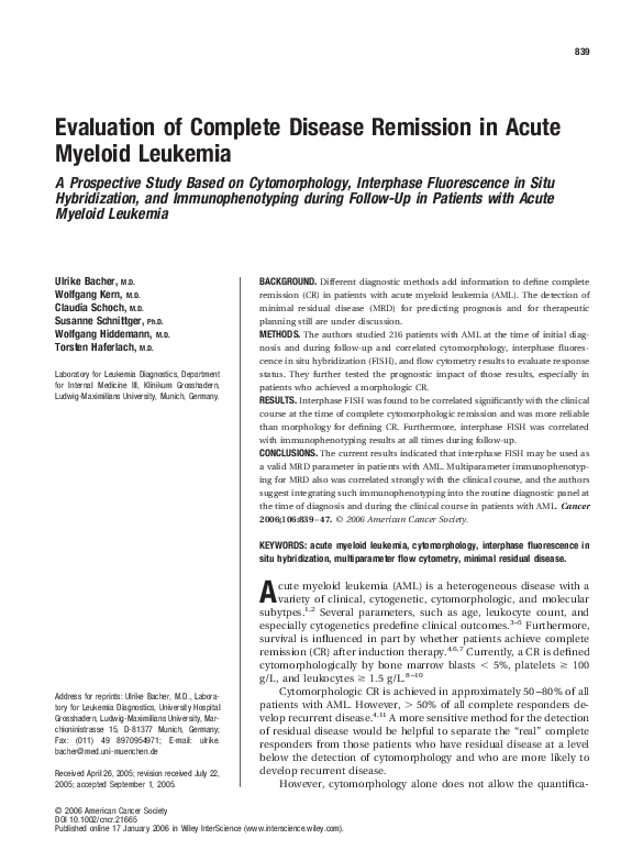 (PDF) Evaluation of complete disease remission in acute myeloid leukemia