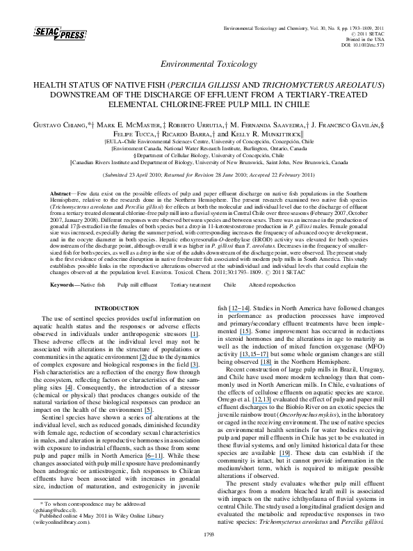 (PDF) Health status of native fish (Percilia gillissi and ...