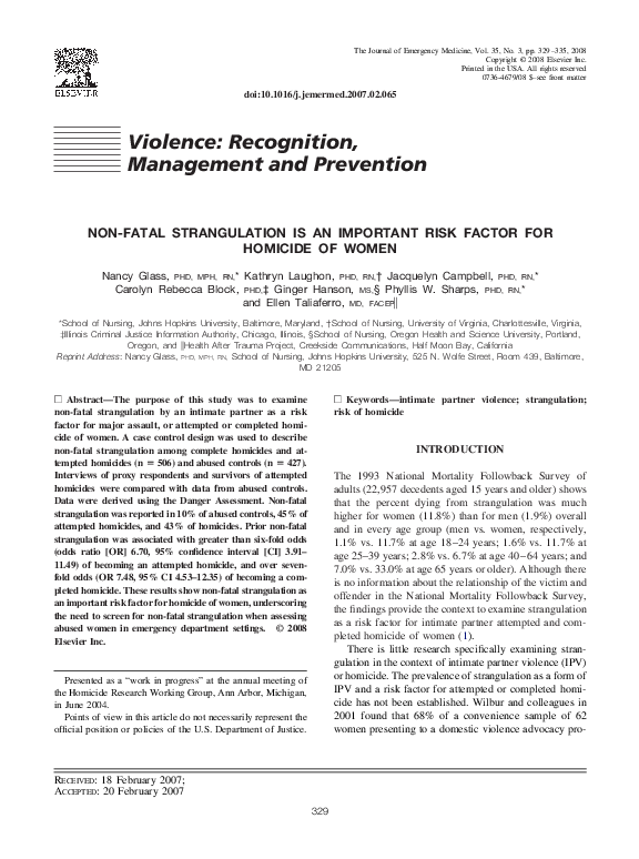 (PDF) Violence: Recognition, Management and Prevention NON-FATAL ...