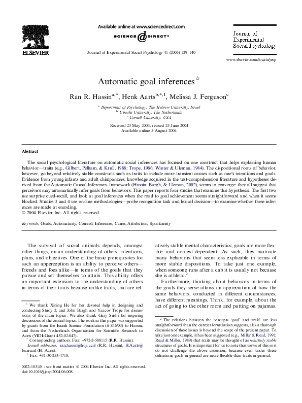 (PDF) Automatic goal inferences