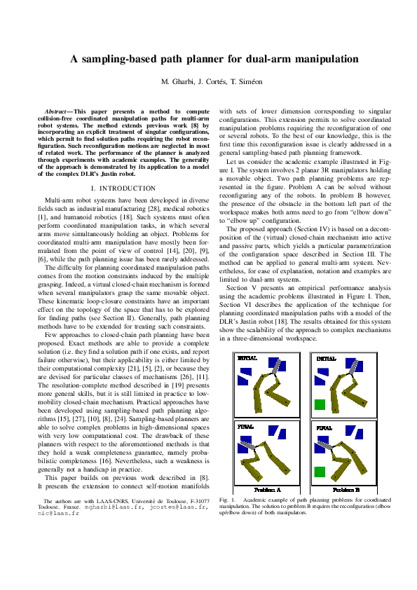 (PDF) A sampling-based path planner for dual-arm manipulation